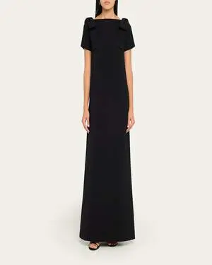 Carolina Herrera Crepe Column Gown With Shoulder Bows - Black