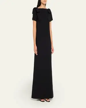 Carolina Herrera Crepe Column Gown With Shoulder Bows - Black