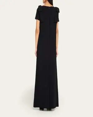 Carolina Herrera Crepe Column Gown With Shoulder Bows - Black