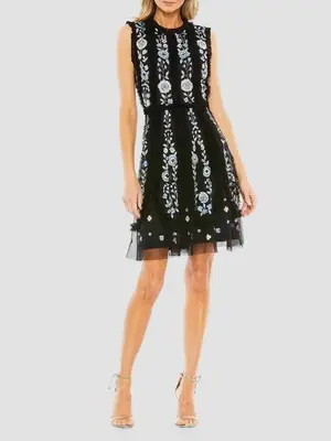 Mac Duggal Mac Floral-embroidered Chiffon Minidress