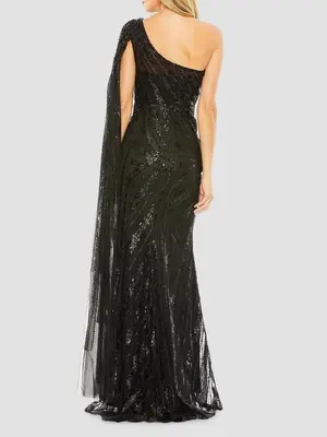 Mac Duggal Asymmetric Sequined Gown - Black