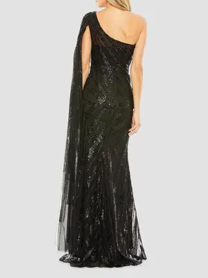 Mac Duggal Asymmetric Sequined Gown - Black