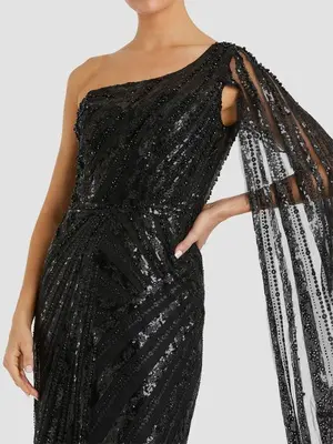 Mac Duggal Asymmetric Sequined Gown - Black