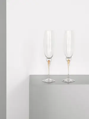 ORREFORS Intermezzo Gold 2-piece Champagne Glass Set