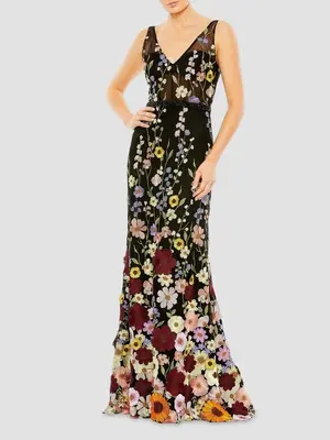Mac Duggal Mac Floral-embroidered Tulle Gown