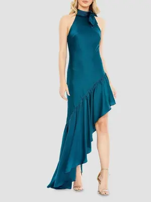 Mac Duggal Mac Asymmetric Ruffled Satin Gown - Teal