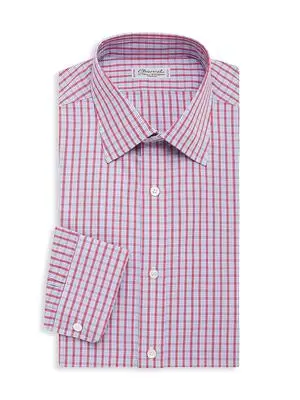 Charvet Windowpane Check Dress Shirt - White Red Blue