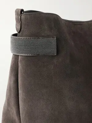 Brunello Cucinelli Bead-embellished Suede Shoulder Bag - Brown