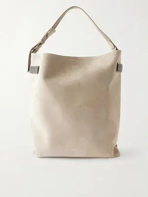Brunello Cucinelli Bead-embellished Suede Shoulder Bag - Neutrals