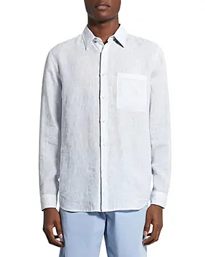 Theory Irving Shirt In Relaxed Linen White Baltic