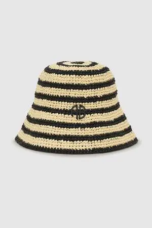 Anine Bing Cami Bucket Hat And Natural Stripe - Black  display picture 2