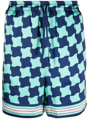 Casablanca Pool Tile Printed Silk Shorts - Blue