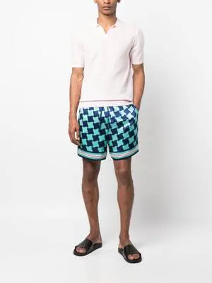 Casablanca Pool Tile Printed Silk Shorts - Blue