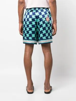 Casablanca Pool Tile Printed Silk Shorts - Blue