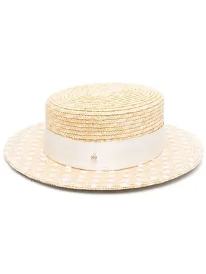 MAISON MICHEL Kiki Straw Canotier Hat - Neutrals