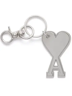 Ami Metallic De Coeur Keyring - Silver