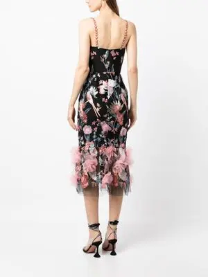 Marchesa Butterfly And Floral Appliqué Midi Dress