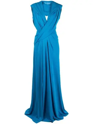 Alberta Ferretti Draped Open-back Slouch-hood Gown - Blue