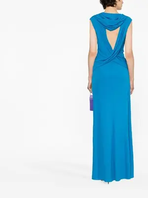 Alberta Ferretti Draped Open-back Slouch-hood Gown - Blue
