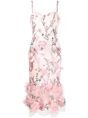Marchesa Butterfly Murmuring Appliqué Midi Dress