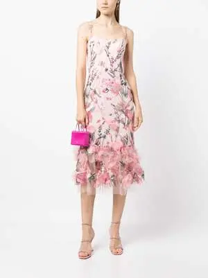 Marchesa Butterfly Murmuring Appliqué Midi Dress