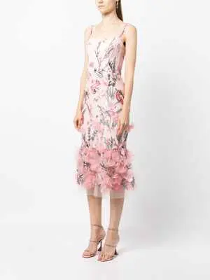 Marchesa Butterfly Murmuring Appliqué Midi Dress