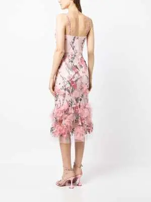 Marchesa Butterfly Murmuring Appliqué Midi Dress