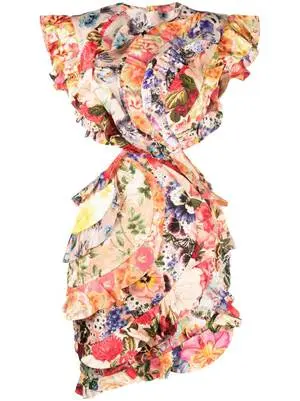 Zimmermann Spliced Floral-print Mini Dress - Pink