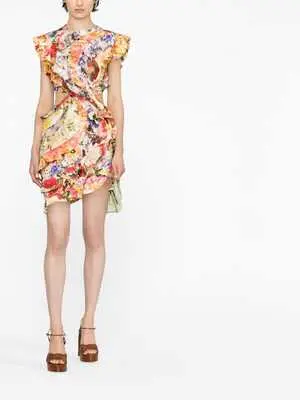 Zimmermann Spliced Floral-print Mini Dress - Pink