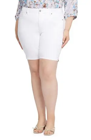 NYDJ Ella Print Side Slit Denim Shorts - Optic White