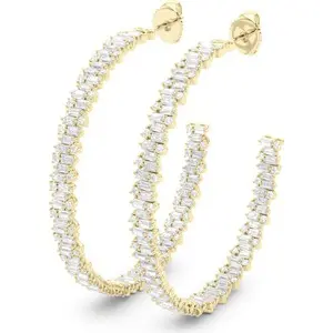 HAUTECARAT Baguette And Round Lab-created Diamond Hoop Earrings - 18k Yellow Gold