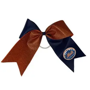 USA LICENSED BOWS New York Mets Jumbo Glitter Bow With Ponytail Holder - Navy