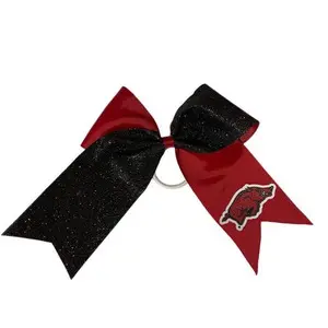 USA LICENSED BOWS Arkansas Razorbacks Jumbo Glitter Bow With Ponytail Holder - Crimson