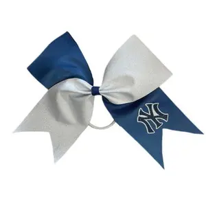 USA LICENSED BOWS New York Yankees Jumbo Glitter Bow With Ponytail Holder - Navy