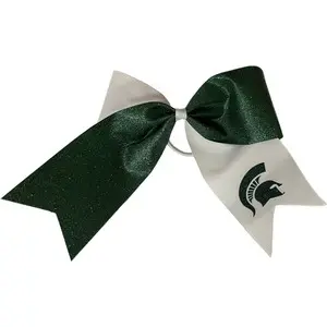 USA LICENSED BOWS Michigan State Spartans Jumbo Glitter Bow With Ponytail Holder - Green
