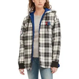 Tommy Hilfiger Cream Philadelphia 76ers Molly Flannel Full-zip Hoodie - Black