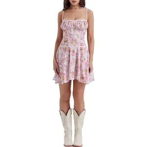 House Of Cb Floral Bustier Georgette Dress - Lavender