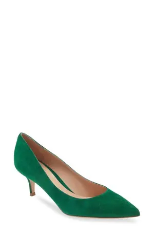 GIANVITO ROSSI Pointed-Toe Kitten Heel Pump Leaf