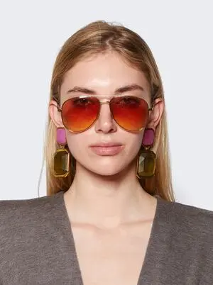 Saint Laurent Octagon Clip-On Earrings Fuchsia