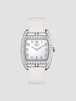Hermès Cape Cod Tonneau Stainless Steel, 1.3 Tcw Diamond & Leather Strap Watch