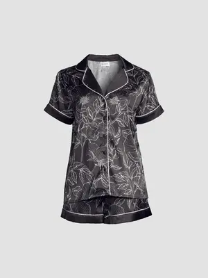 AVERIE Leaf Print Short Pajama Set - Black