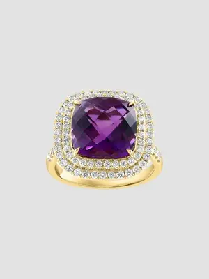 Saks Fifth Avenue Collection 14k Yellow Gold & 0.77 Tcw Diamond Halo Ring - Amethyst