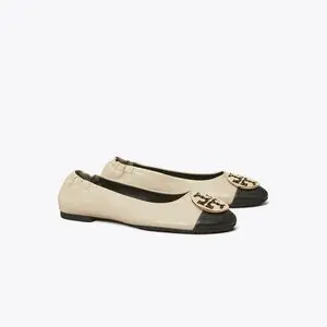 Tory Burch Claire Cap-toe Ballet Flat - Black/new Cream