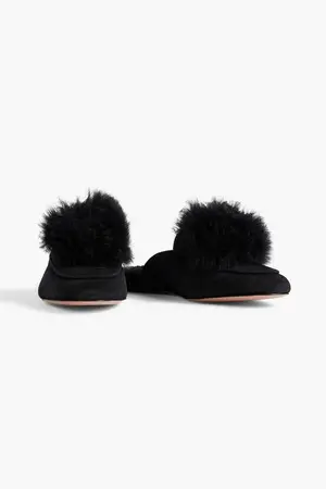 AQUAZZURA Foxy Pompomembellished Shearlinglined Suede Slippers
