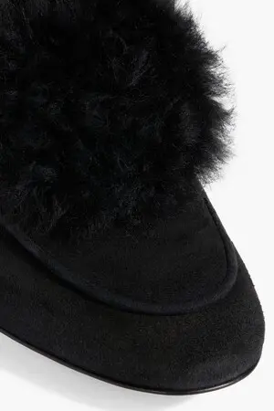 AQUAZZURA Foxy Pompomembellished Shearlinglined Suede Slippers