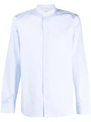 FURSAC Collarless Long-sleeve Cotton Shirt - Blue