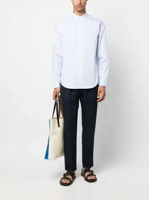 FURSAC Collarless Long-sleeve Cotton Shirt - Blue