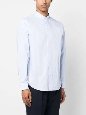 FURSAC Collarless Long-sleeve Cotton Shirt - Blue