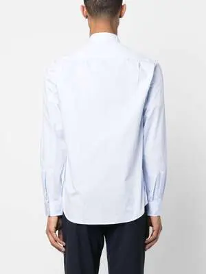 FURSAC Collarless Long-sleeve Cotton Shirt - Blue