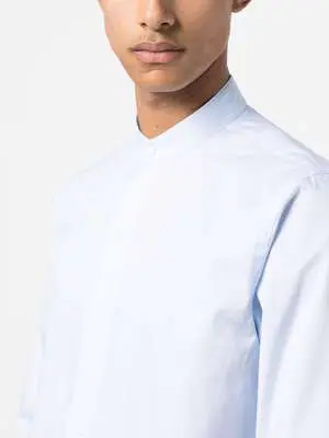 FURSAC Collarless Long-sleeve Cotton Shirt - Blue